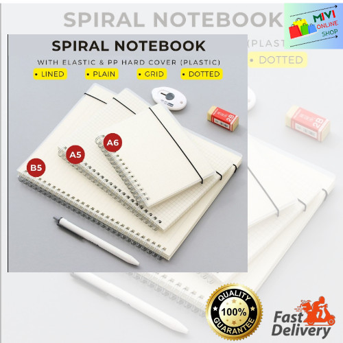 Spiral Notebook Student Kraft Paper Sizes A5 A6 B5 Grid Line | Shopee ...