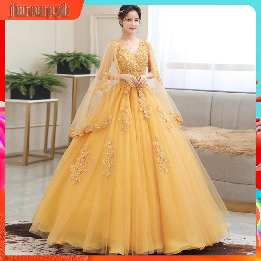 Colorful Yarn Ball Gown Yellow Prom Dress Debut Dress Evening Dress ...