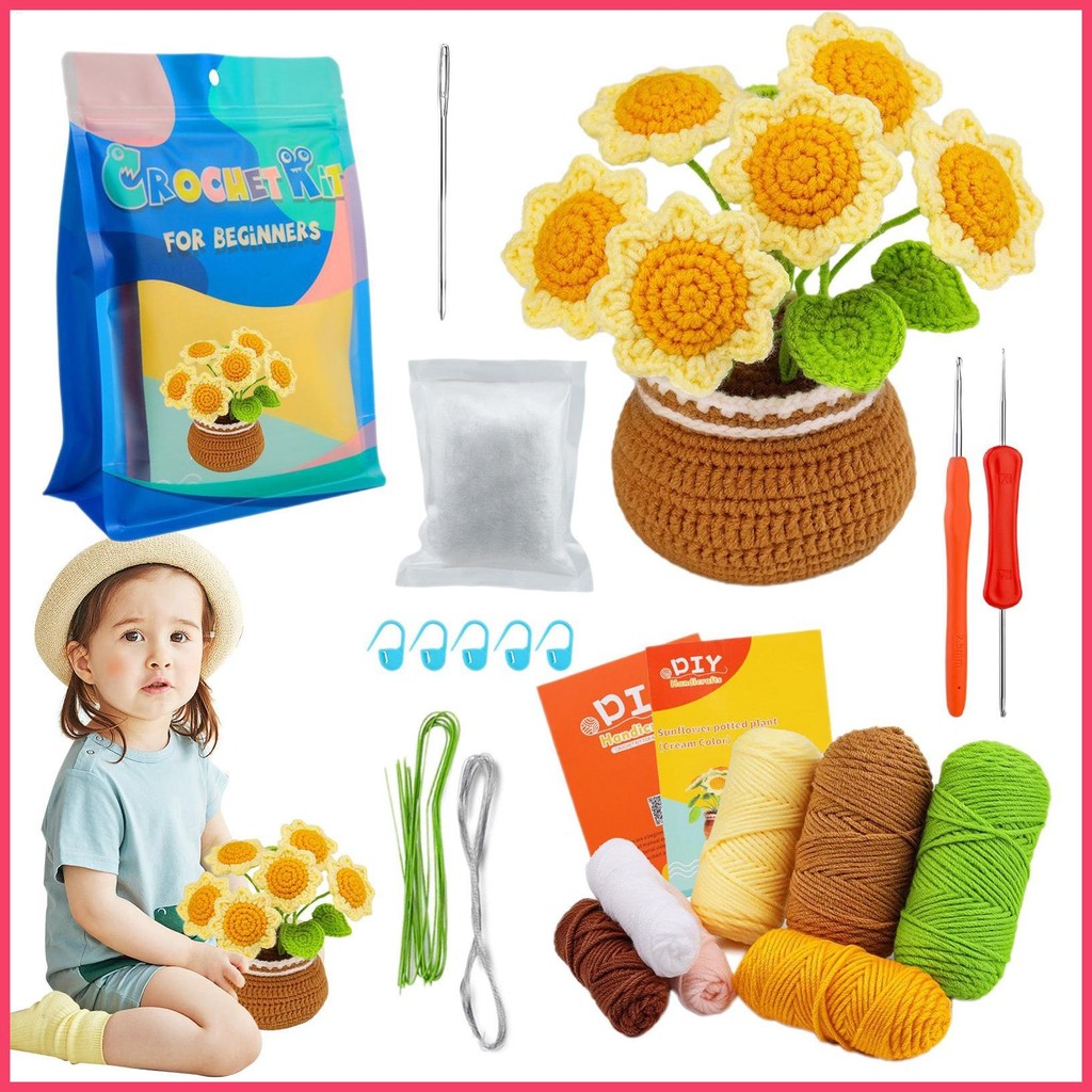 Beginner Sunflower Crochet Kit Children Crochet Material Set Crochet ...