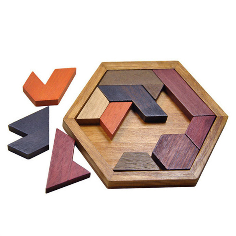 Wooden polygon assembly tangram building block puzzle child-child game ...