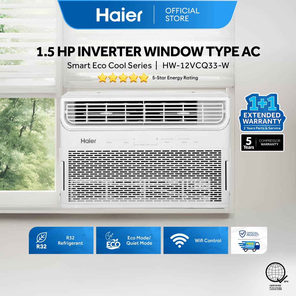 [NEW] Haier HW-12VCQ33-W 1.5HP Smart Eco Cool Inverter Window Type Air ...