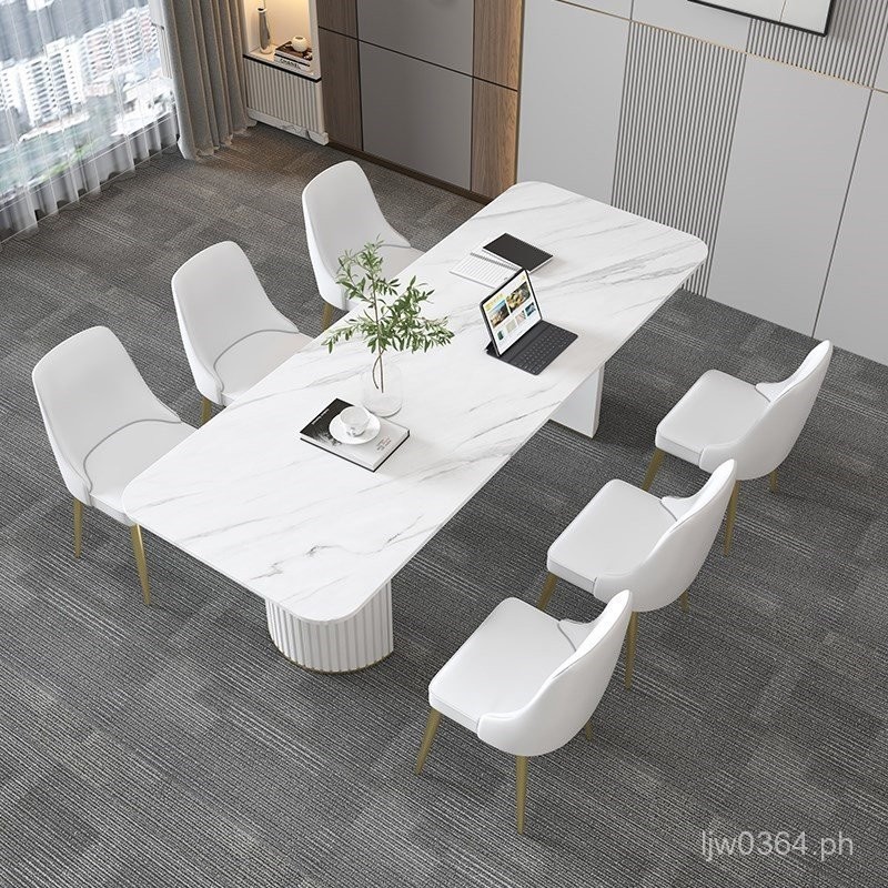 Cream Negotiation Meeting Table Work Desk Simple Style Rock Slab T ...