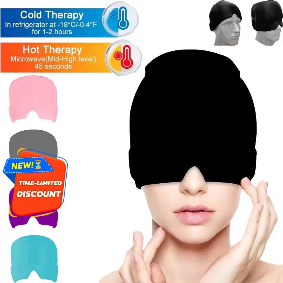 1 PC Grey Migraine Relief Hat Head Massage Cap Gel Hot Cold Compress ...