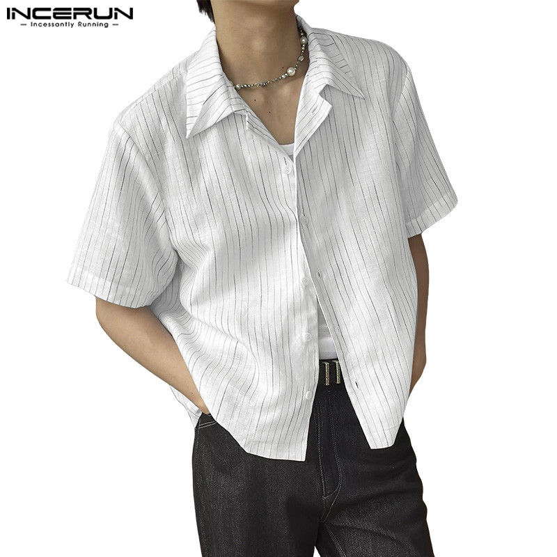 INCERUN Men's Striped Short Shirt | Shopee Philippines