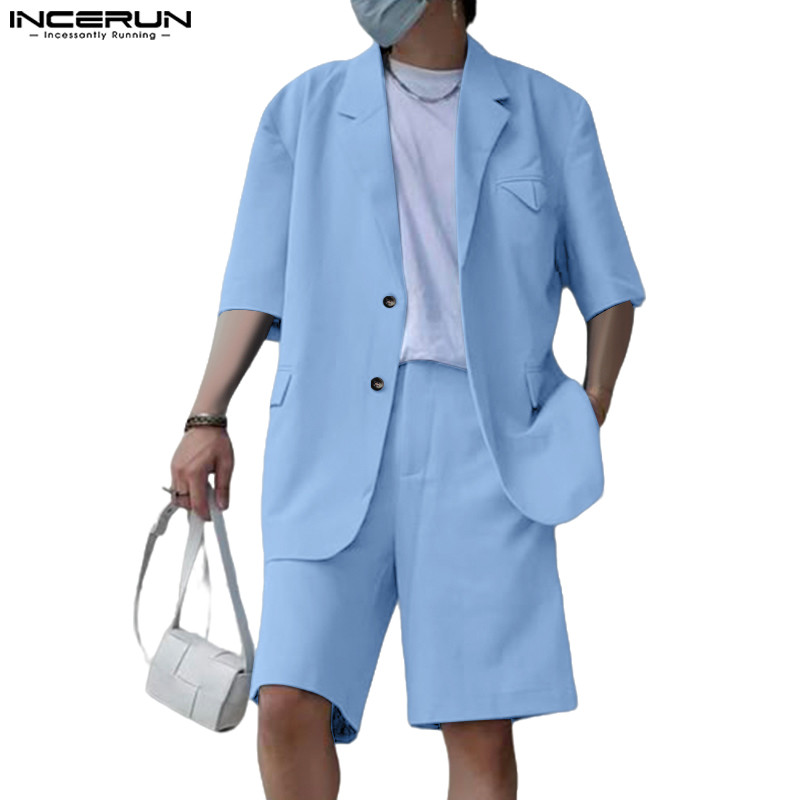 INCERUN Men's Pure Color Casual Suit Two-Piece Set | Shopee Philippines