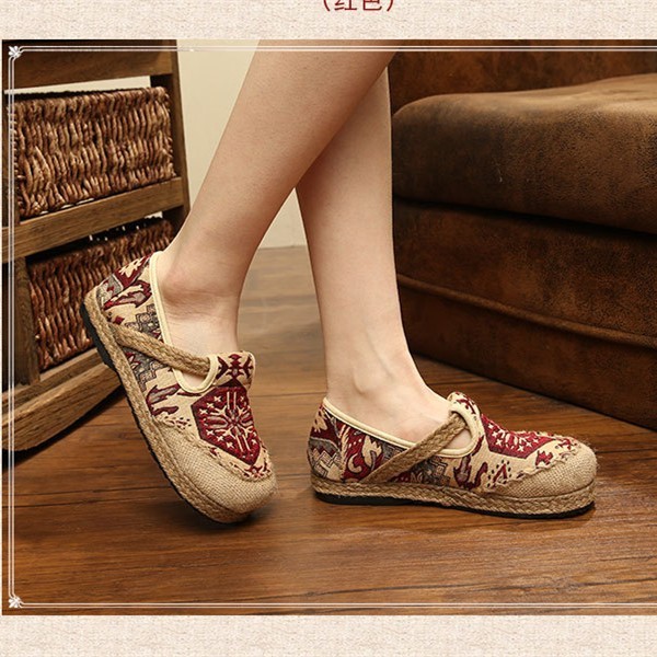 Round Toe Cotton Linen Ethnic Style Women's Shoes Retro Student Shoes ...