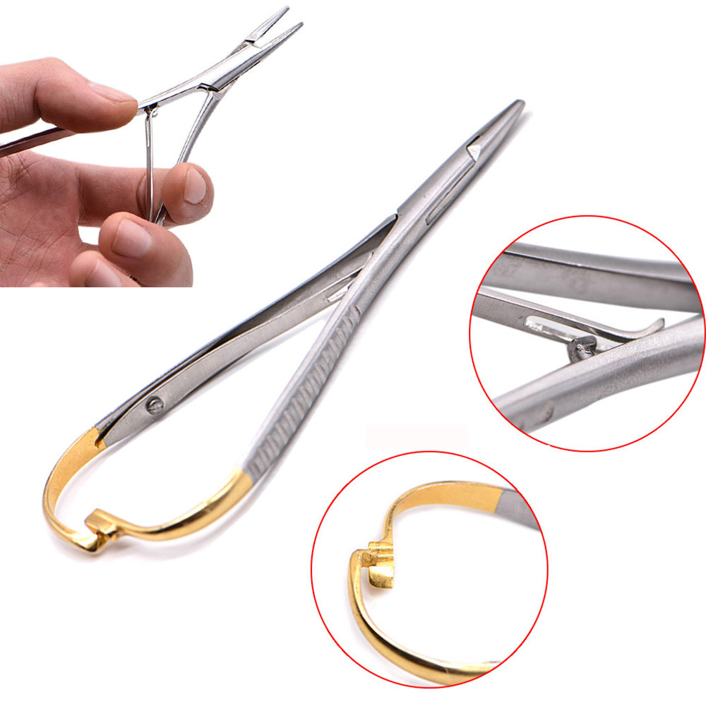 Dental Tools 14cm long Stainless Steel Needle Holding Pliers Gold ...
