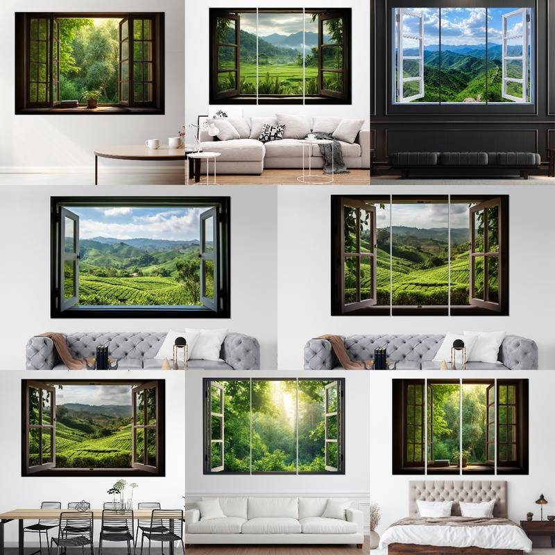 Open Window with Forest View Painting Canvas,Fake Window Art,Frameless ...