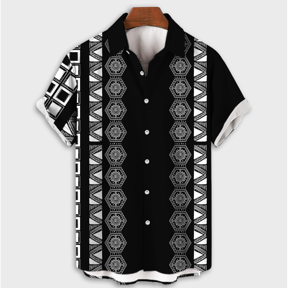 Barong Retro Pattern Print Casual Clothes Summer Ethnic Tribal Lapel ...