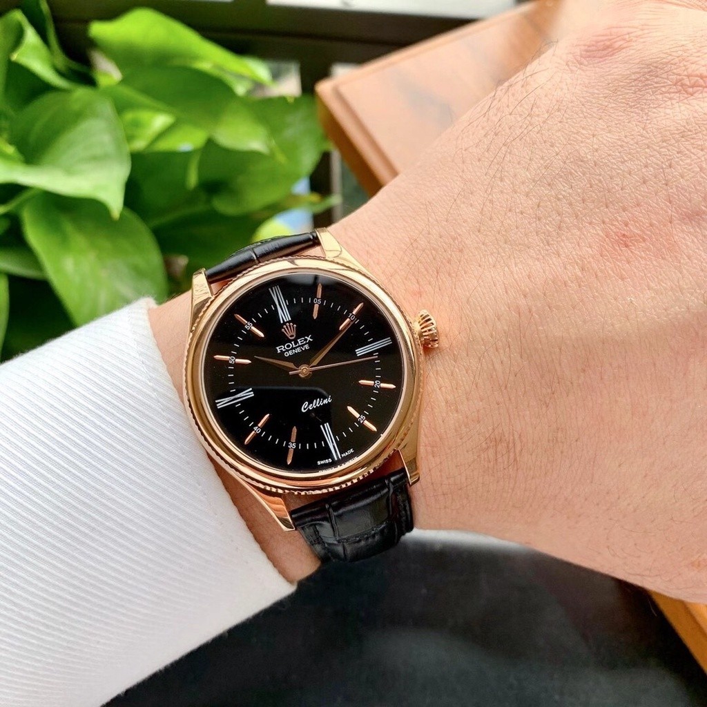 ROLLEX Classic High-End Black Dial Cellini Luxury Steady Black Leather ...