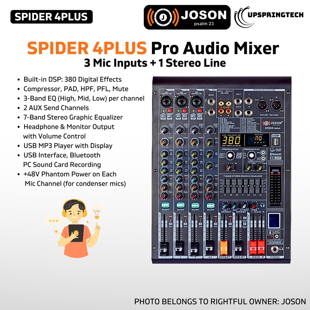 Joson SPIDER 4PLUS Audio Mixer | 4-Channel Pro Sound Console | Shopee ...