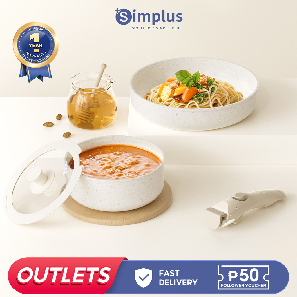 Simplus Nonstick Cookware Set Removable Handle with Lid No PFAS & PFOA Suitable for All Stoves ...