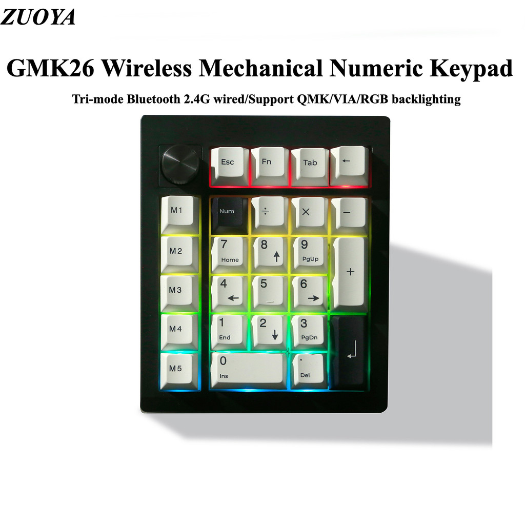 ZUOYA GMK26 Tri Mode Wireless Mechanical Digital Keypad Bluetooth 2.4G Knob QMK/VIA Hot-swap RGB ...