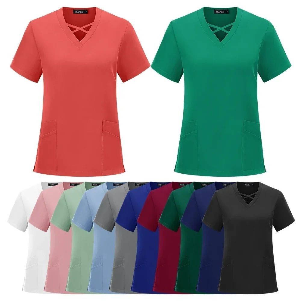 [TOP only]Scrub Suit Clothes Medical Suits for Women Short Sleeve Full ...