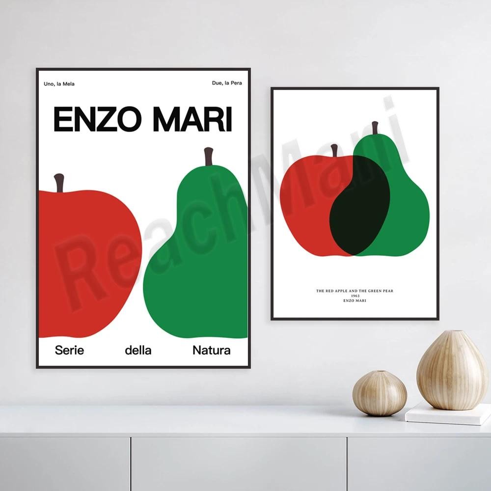 Enzo Mari Red Apple Green Pear Poster Danish Modern Art Kitchen Wall ...