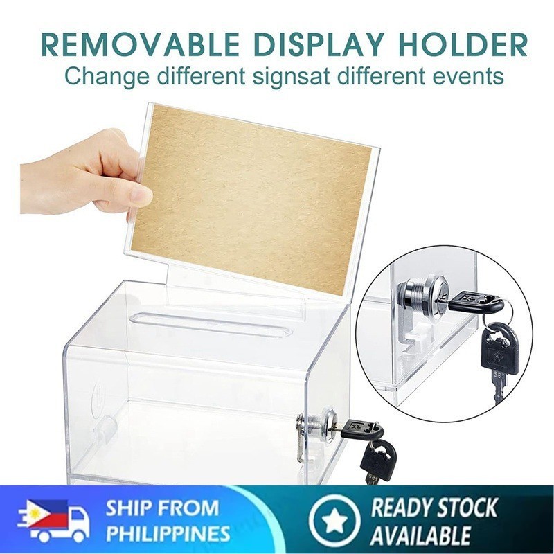 [COD] Vote Box Tip Box Donation Box Acrylic Clear Ballot Box with Sign ...