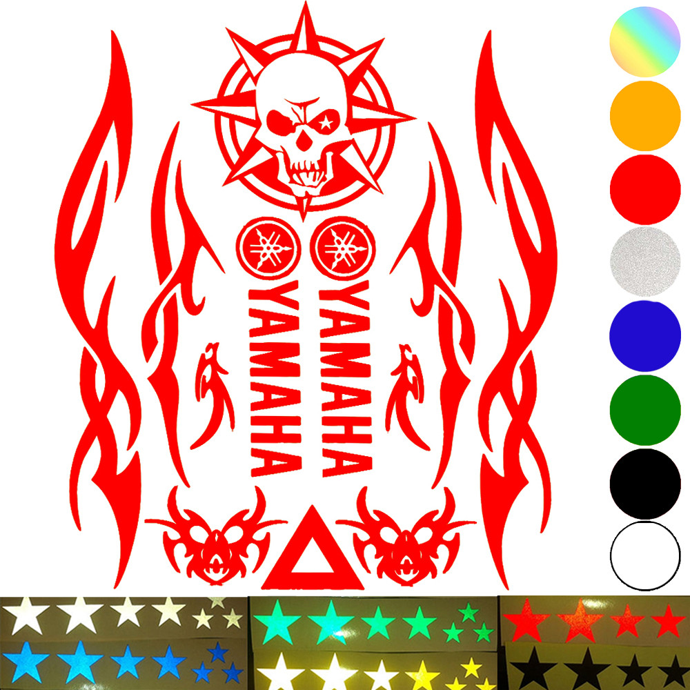 Yamaha Skull Set Eight Colors Laser Reflective Warning Stickers Hollow ...