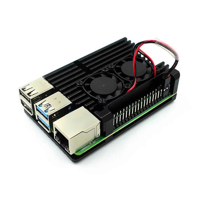 Raspberry Pi 4/3 Aluminum Case with Dual Cooling Fan Metal Shell Black ...