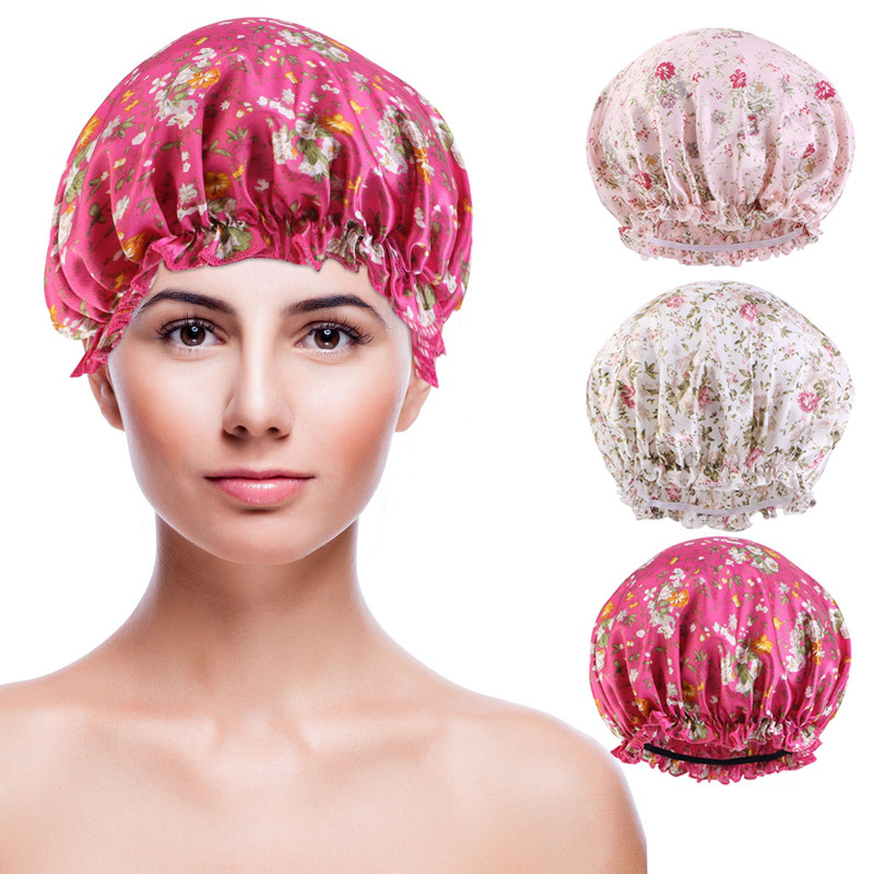 WY Women Satin Sleep Cap Floral Print Hair Bonnet Satin Night Sleep Hat ...