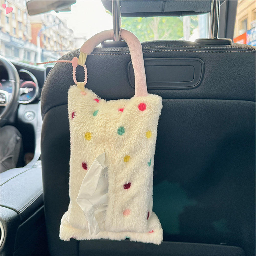 Plush Colorful Dots Tissue Box Car Seat Back Hanging Tissue Bag Office ...