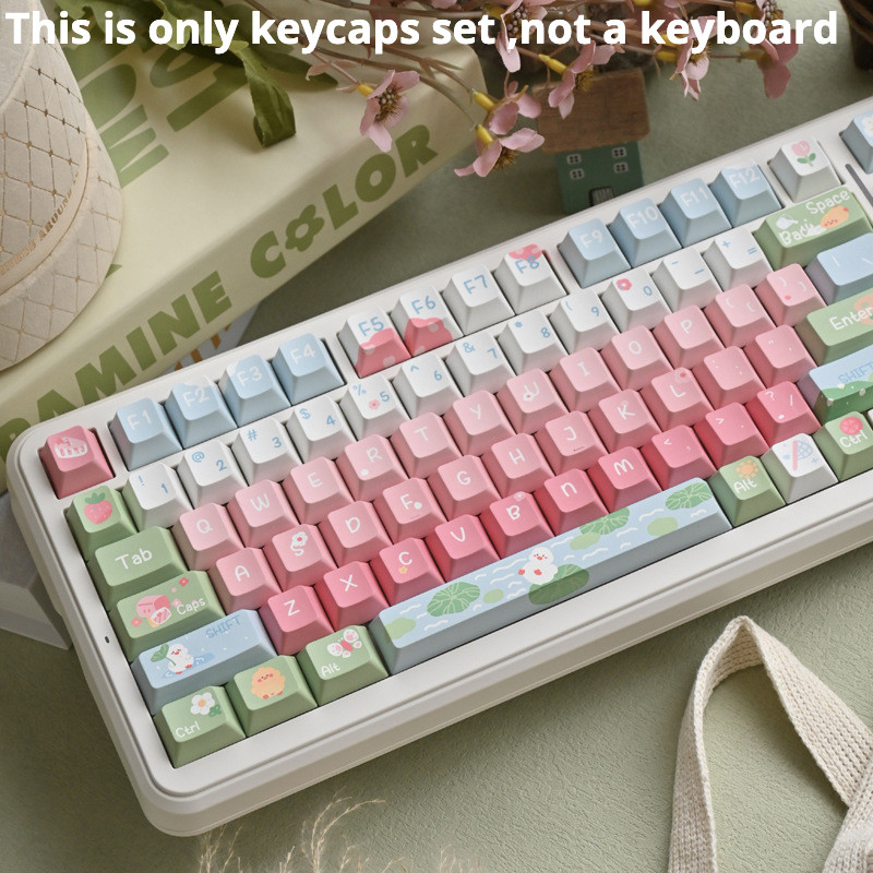 PBT Keycap Cherry Spring Outing Duckling Pink green personality theme ...