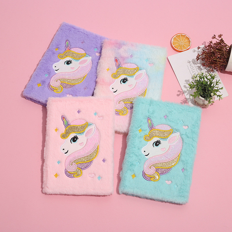 Flowers Unicorn Notebook with lock Rainbow Pink Blue Purple Fluffy A5 ...