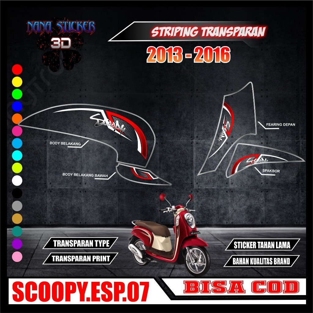 HONDA SCOOPY ESP 2013 2016 TRANSPARENT Striping Sticker Variations ...
