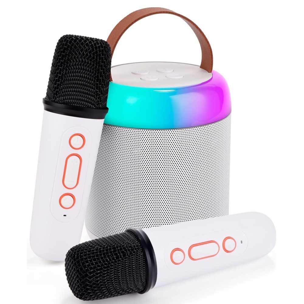 Mini Karaoke Machine with Two Wireless Microphones Portable Bluetooth ...