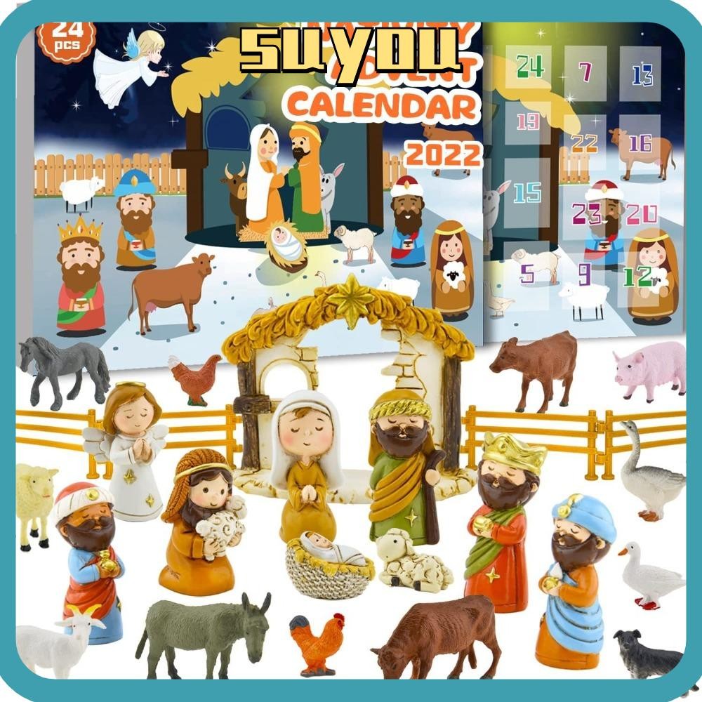 SUYO Advent Calendar, Nativity Scene Resin Christmas Countdown Calendar ...