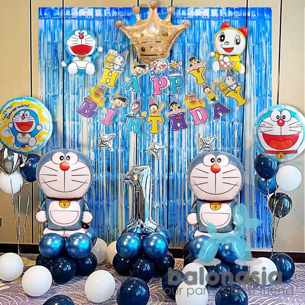 Doraemon Birthday Decoration navy gradient curtain | Shopee Philippines
