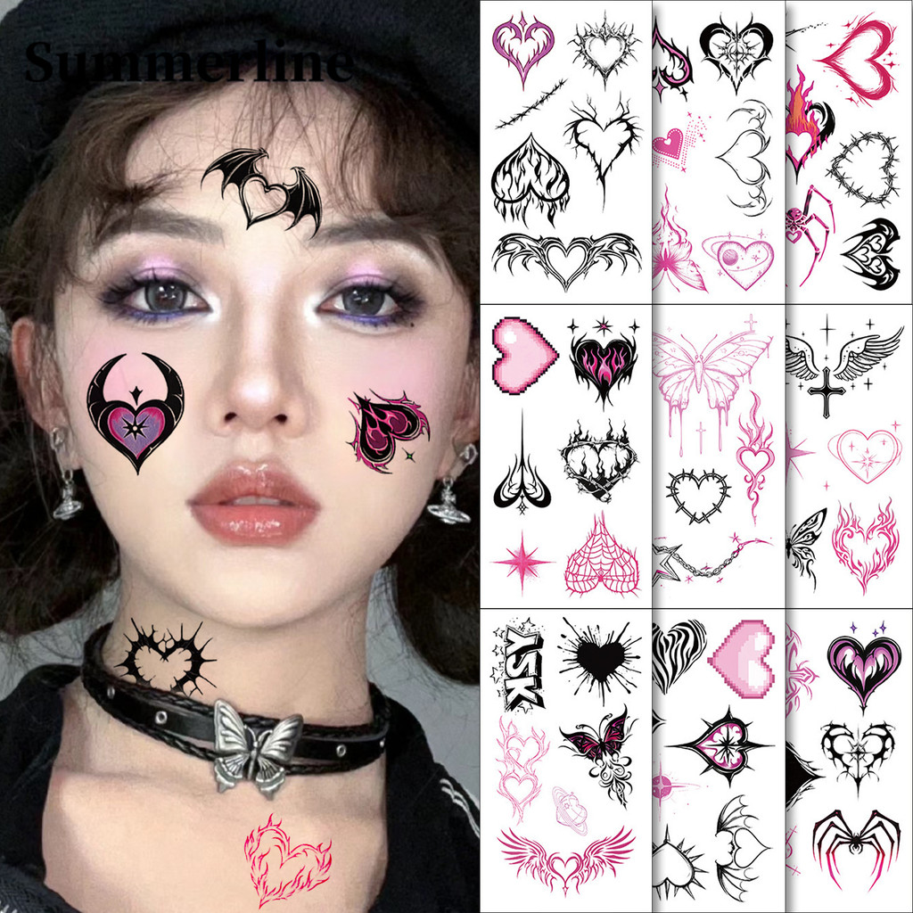 Personality Niche Butterfly Heart Finger Fake Tattoo -Sweet Cool Gothic ...