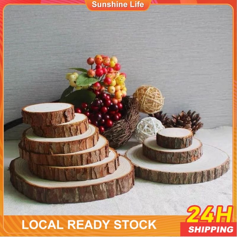 Unfinished Natural Wood Slices Pine Wood Round Tree Bark Log Disc ...