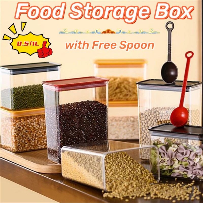 1L/0.5L Acrylic transparent Storage Box Powder Container Plastic Square ...