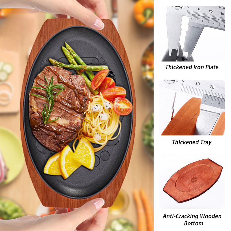 Oval Sizzling Plate with Wood Base and Handle Sizzling Plate Sizzling ...