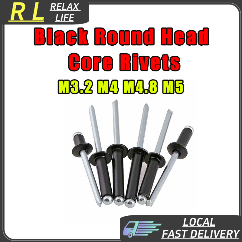 RL Black Aluminum Rivets Open Type Round Head Core Rivets Black Round ...
