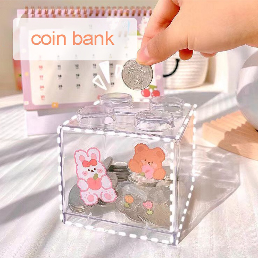 SSS Transparent Alkansya Blocks Shape Coin Box Money Bank Stackable ...