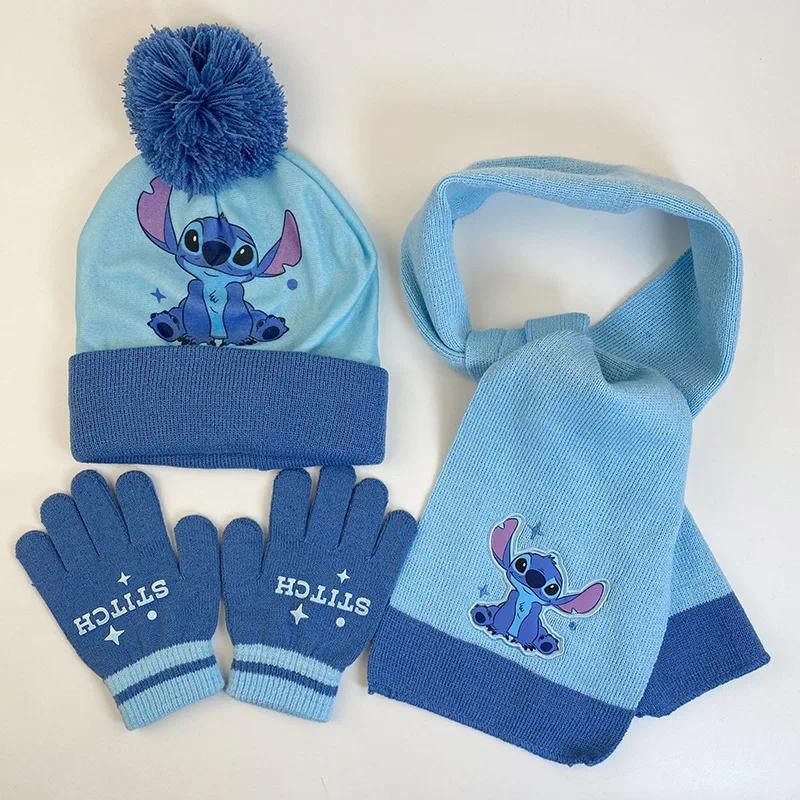 3pcs/set Disney Stitch Angel Hat Glove Scarf Anime Autumn Winter Warm ...