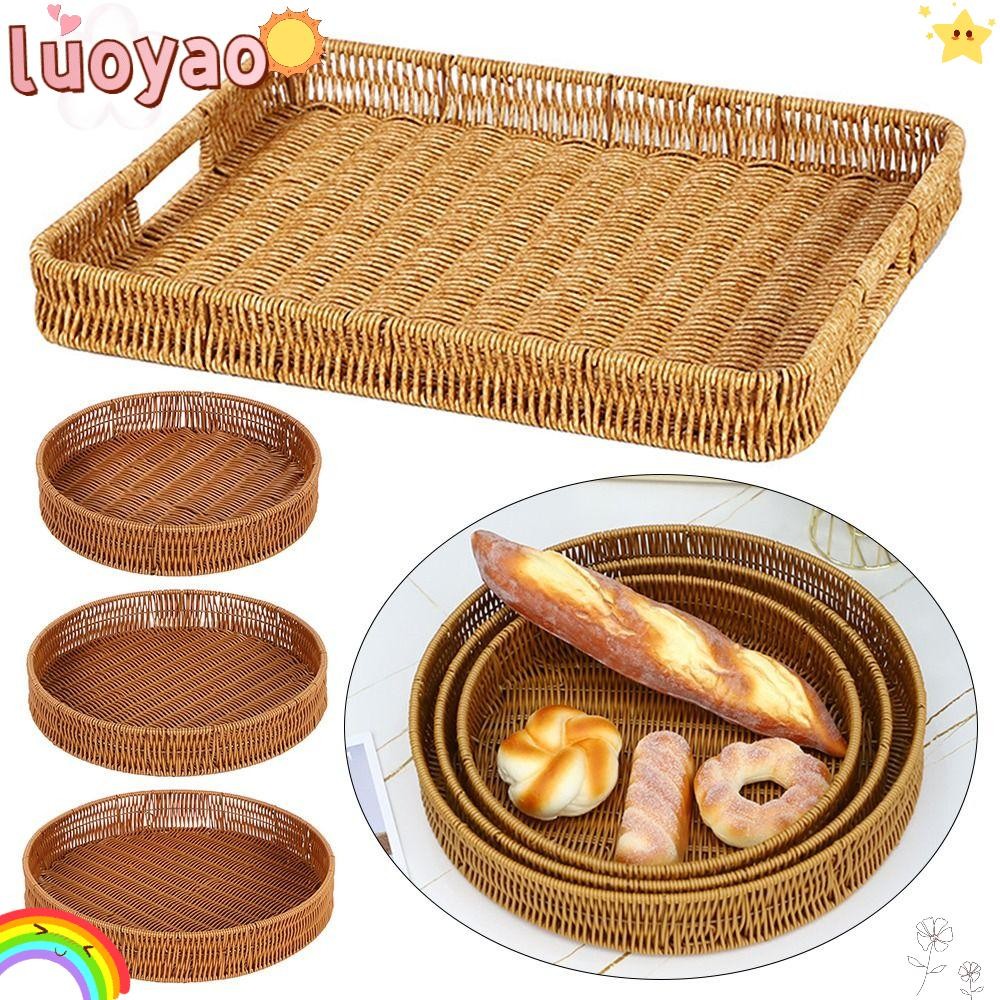 LUOYAO 1Pcs Handwoven Rattan Basket, Fruit Vegetable Cake Wicker Round ...