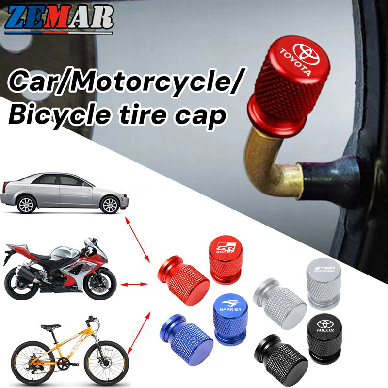2/4Pcs Toyota Car Tire Valve Caps Automotive Motorcycle Bicycle Bike Metal Tire Cap Universal ...