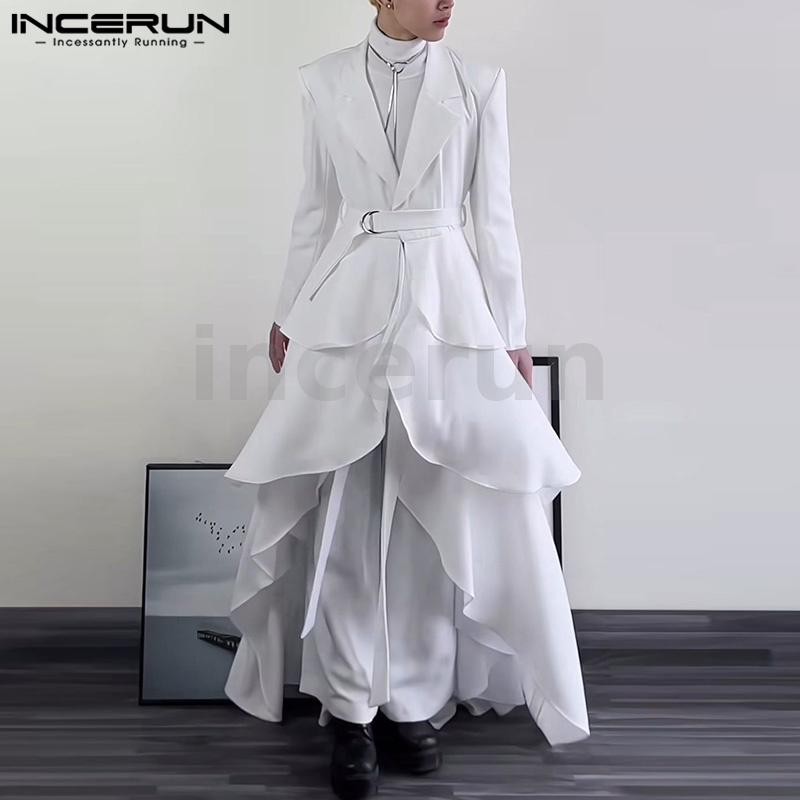 INCERUN Men Korean Fashion Ruffles Hem Long Sleeve A-Line Casual Blazer ...