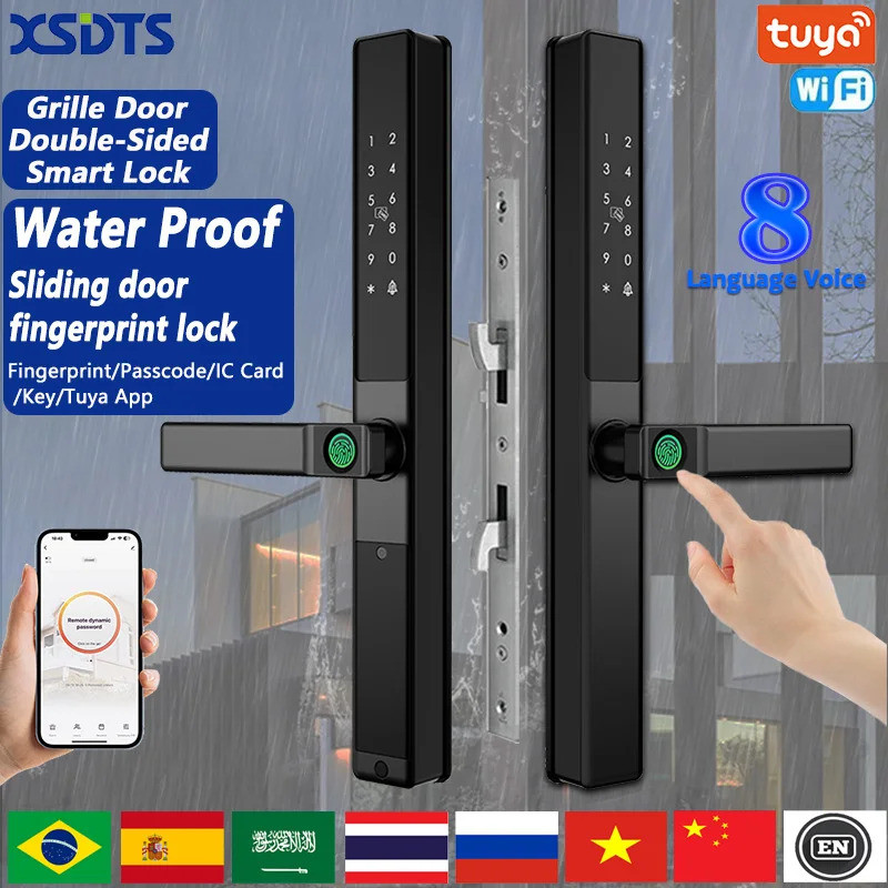 Double-Side Smart Door Lock Waterproof Fingerprint Password Card Tuya App Bridge-Cut For Outdoor ...