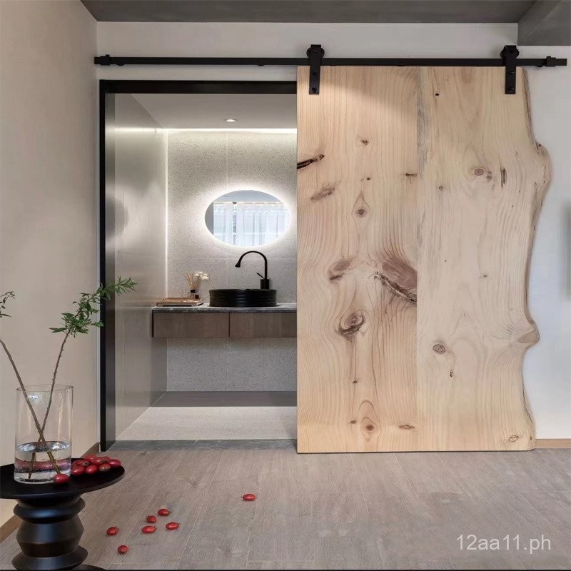 Natural Wood Barn Door Irregular Large Sliding Door for Toilet Bathroom ...