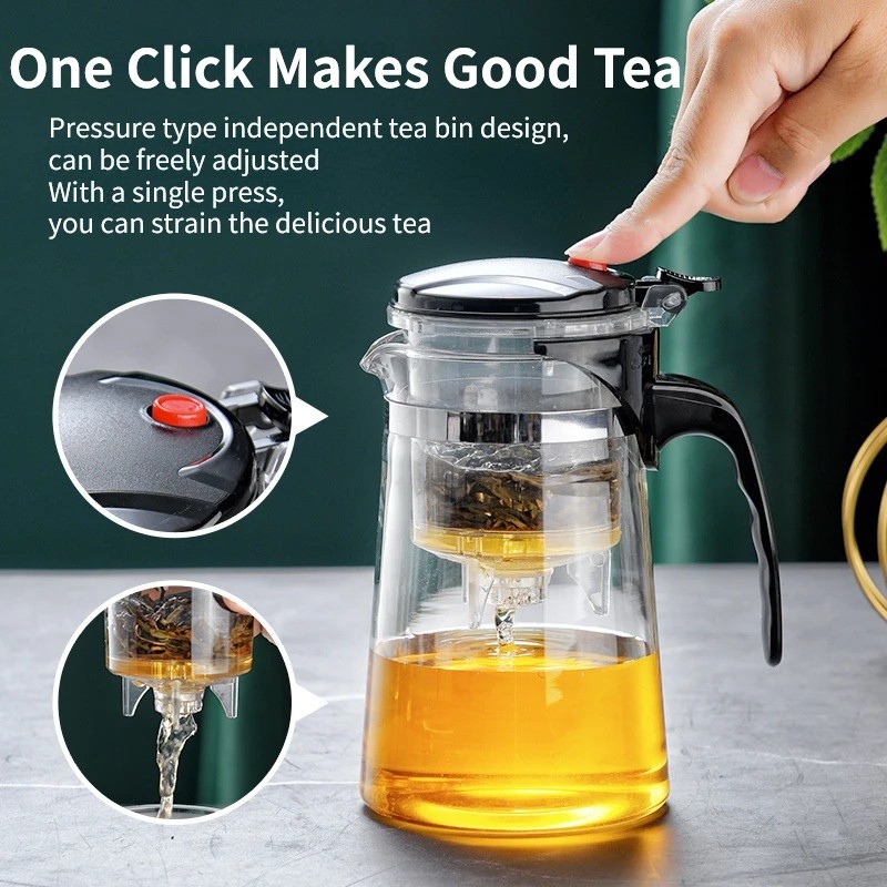 500/750ML Tea Pot with Infuser Thickened Glass Heated Resistant Flower ...