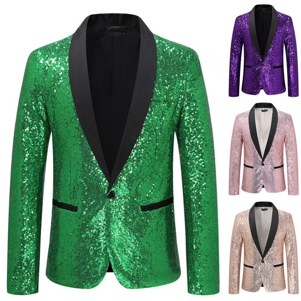 【CHAMER】Prom Suit Sequin Sexy Suit Slight Stretch Long Sleeve Nightclub ...