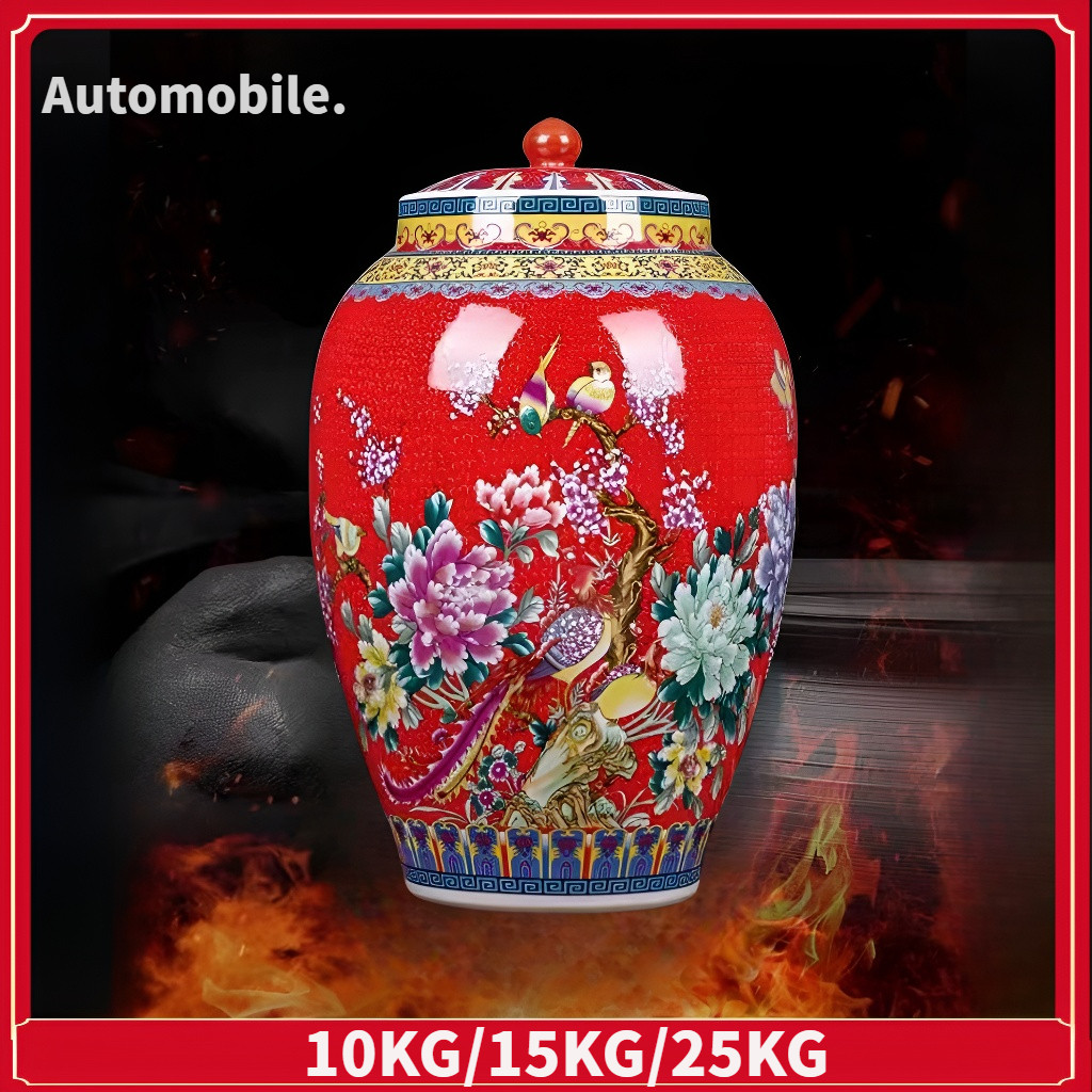 Ceramic rice storage container porcelain jar with lid rice dispenser 10 ...