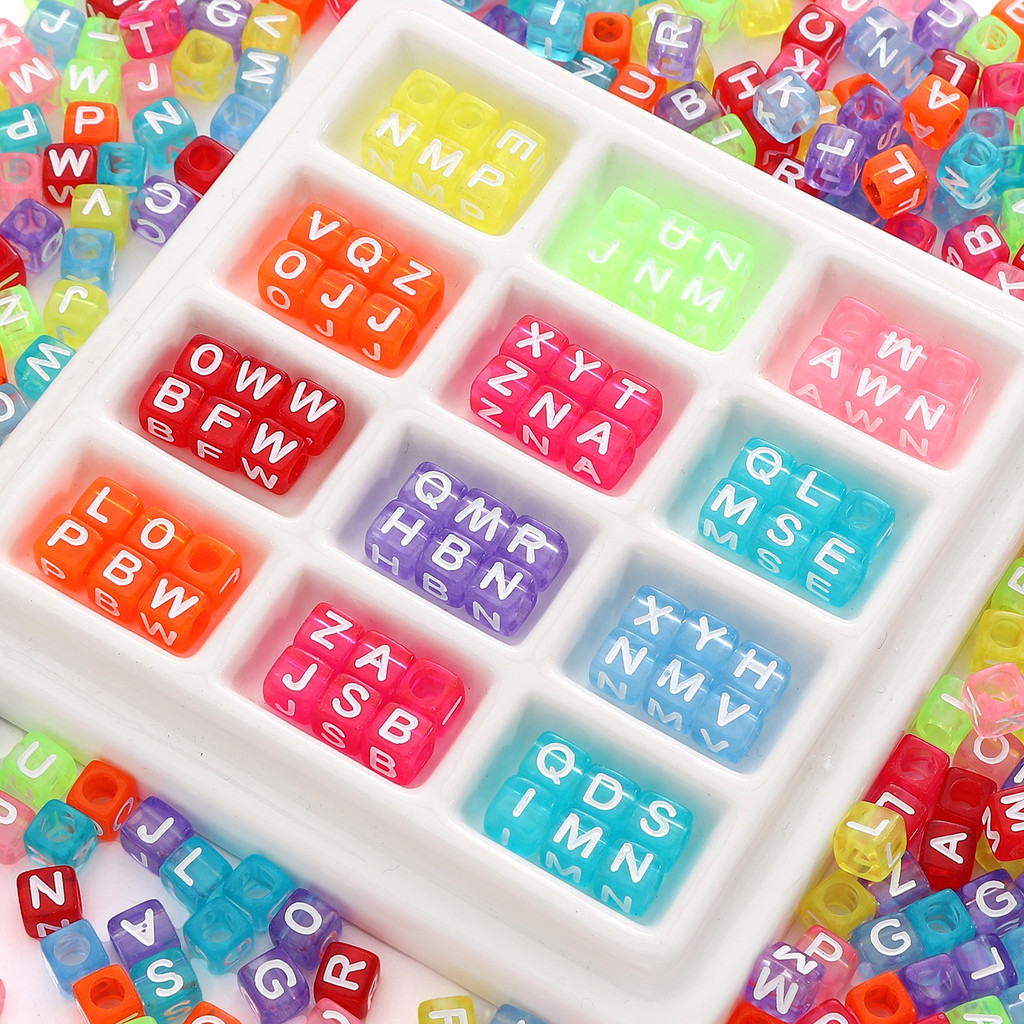 [6x6mm] Square Letter Beads Transparent Colorful Acrylic Beads Random ...