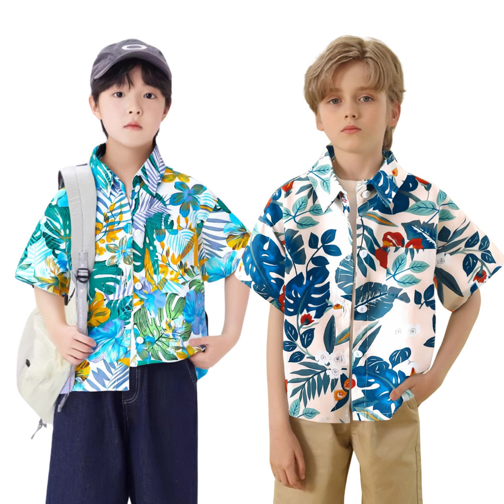 Hawaiian Polo for Kids Boys Cute Floral Design Summer Outfit Beach Polo ...