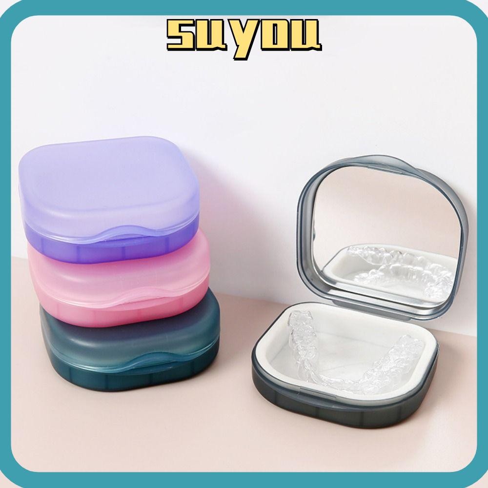 SUYO Braces Box, With Mirror Draining Denture Storage Box, Portable ...