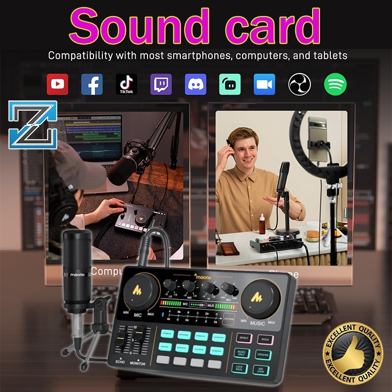 Sound Card Audio Interface USB Live Broadcast Mic Sound Card Microphone ...