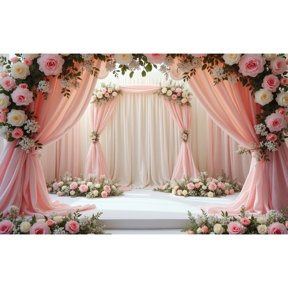 Romantic Pink Floral Polyester Background Photo Booths Decorate Bridal ...